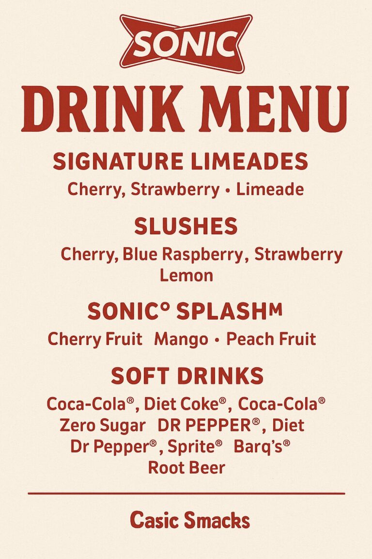 Sonic Drink Menu 2025 With Prices - Drinks Mingle